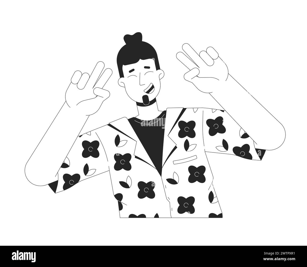 Caucasian man peace fingers black and white 2D line cartoon character Stock Vector Image & Art ...