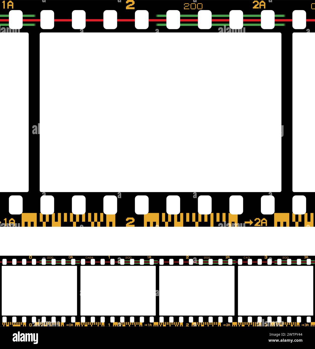 Vector illustration of photographic analog film border with barcodes ...