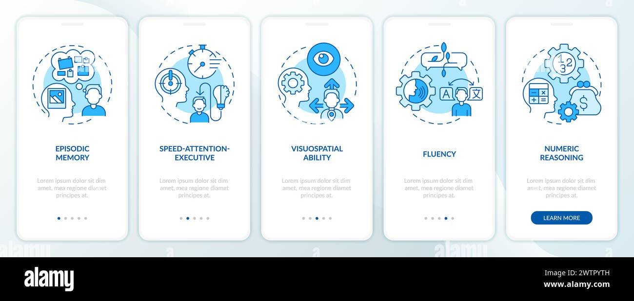 Domains Of Cognitive Function Blue Onboarding Mobile App Screen Stock Vector Image And Art Alamy