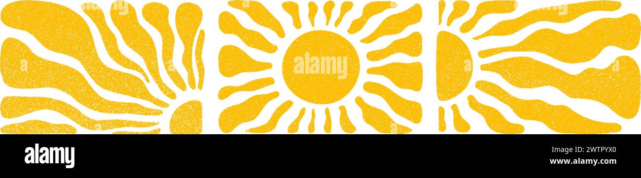 Sun groovy horizontal backgrounds set vector illustration Stock Vector ...