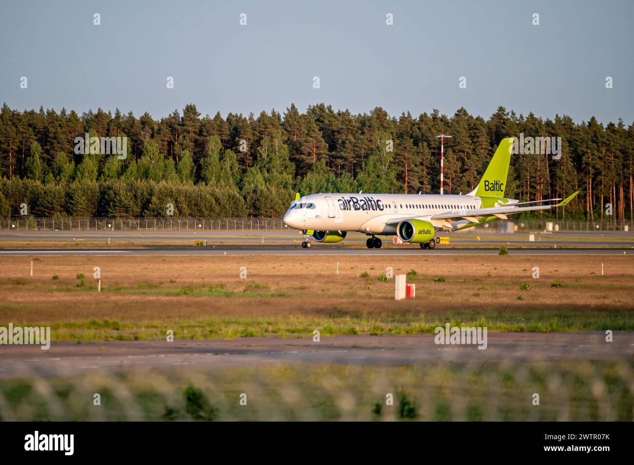 Riga, Latvia, May 27, 2023: AirBaltic Airbus A220-300 YL-AAS takes off ...