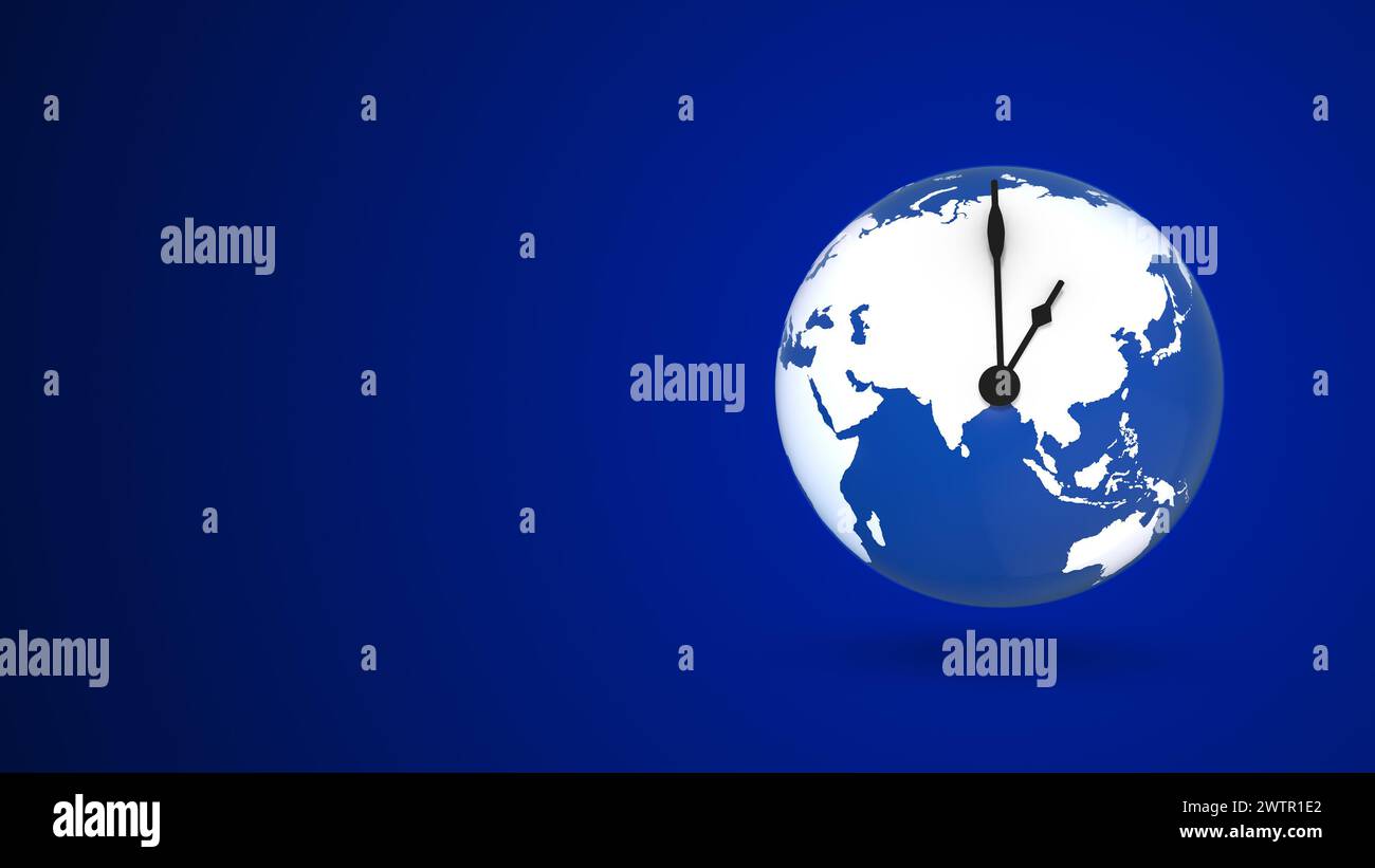 3d animation time-lapse clock on world spin around Stock Photo - Alamy