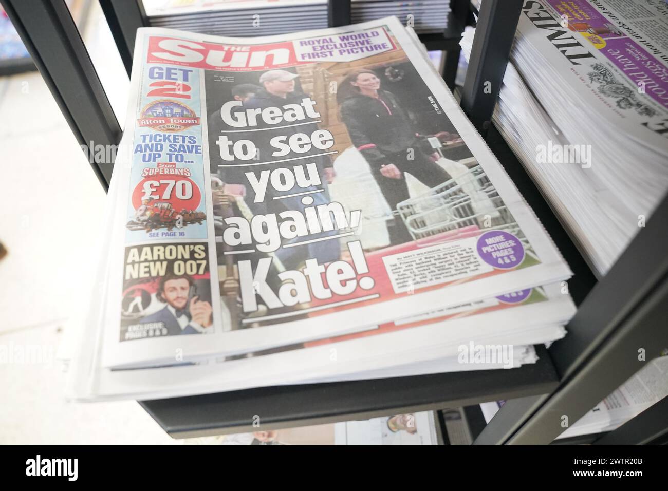 The Sun newspaper on a stand in central London which shows the Princess ...