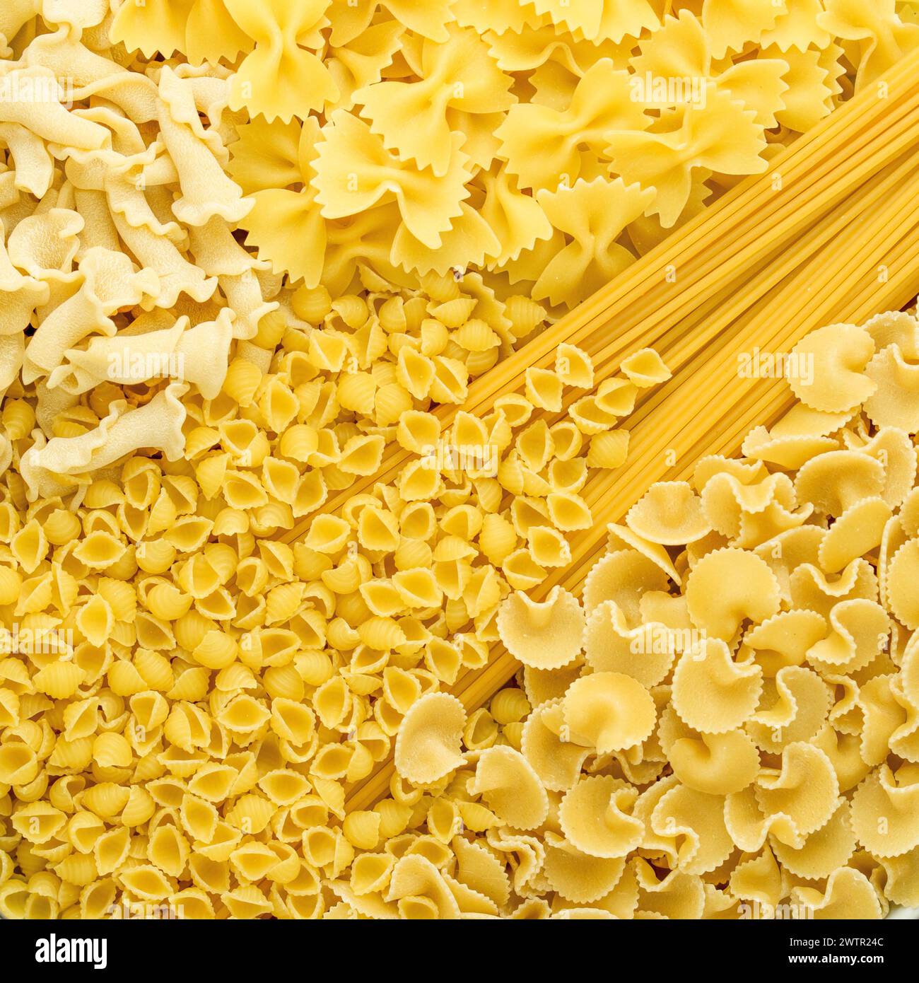 Background of different pasta types. The view from the top. Concept of ...