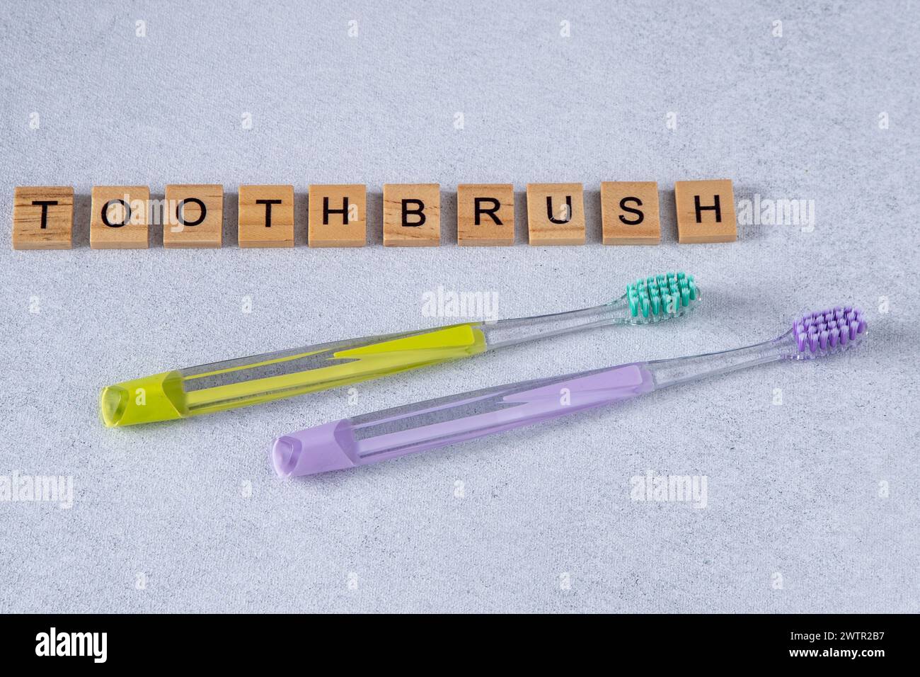 New toothbrushes. Dental background. Hygiene oral care. Set for two ...