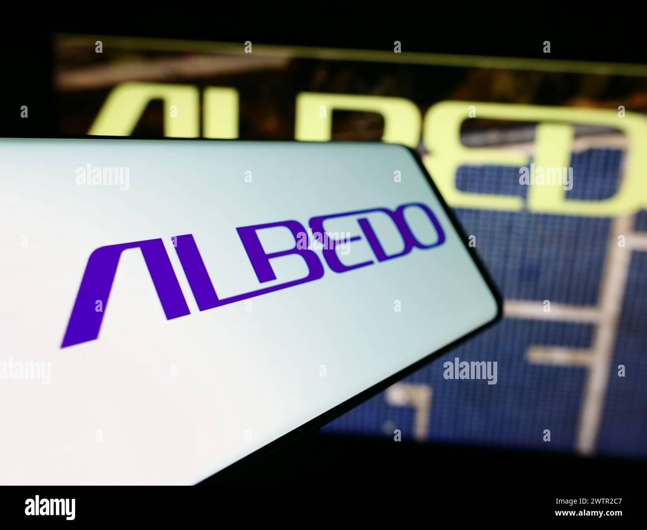 Smartphone with logo of American aerospace company Albedo Space Corp ...