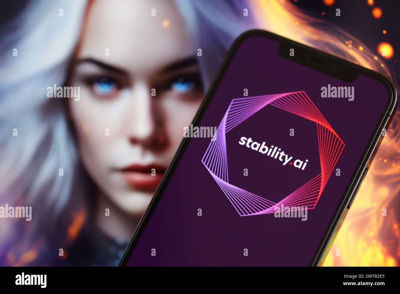 KYIV, UKRAINE - MARCH 17, 2024 StabilityAI logo on iPhone display ...