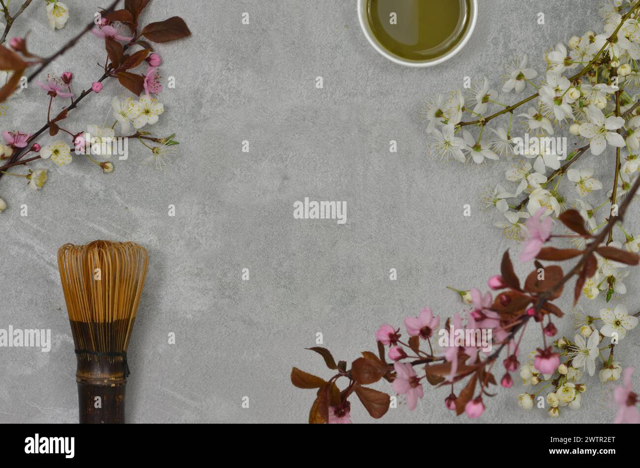 Blooming twigs (pink and white) with empty place in the middle to fill ...