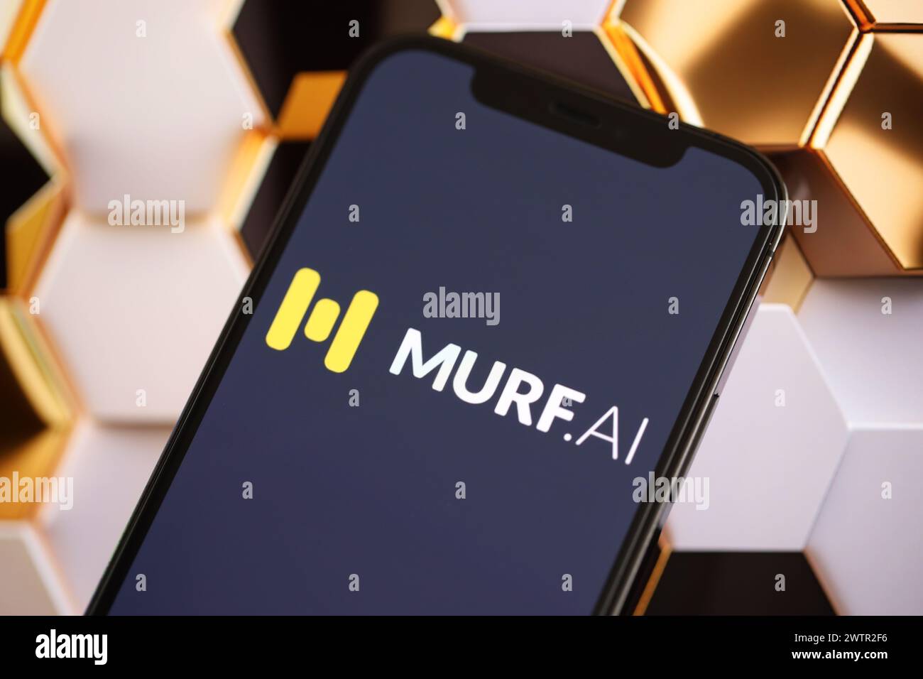 KYIV, UKRAINE - MARCH 17, 2024 Murf AI logo on iPhone display screen ...