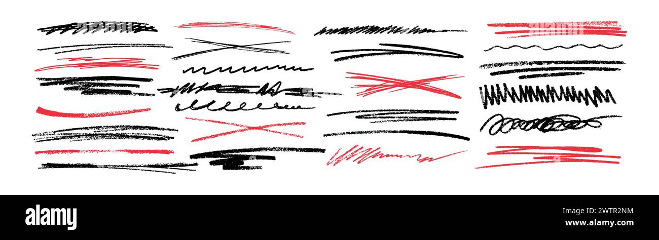 Hand drawn grunge strikethrough, charcoal underlines, scribbles and ...