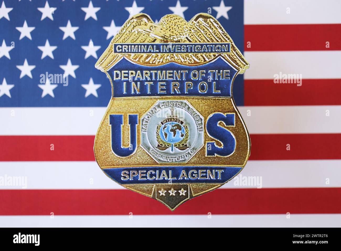 KYIV, UKRAINE - MARCH 9, 2024 US Interpol Special Agent badge on United ...