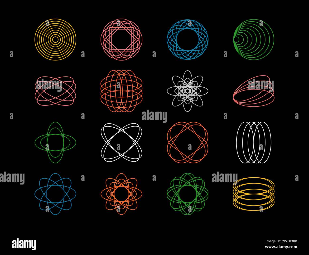 Set wireframe shapes different color. Elements in trendy psychedelic ...