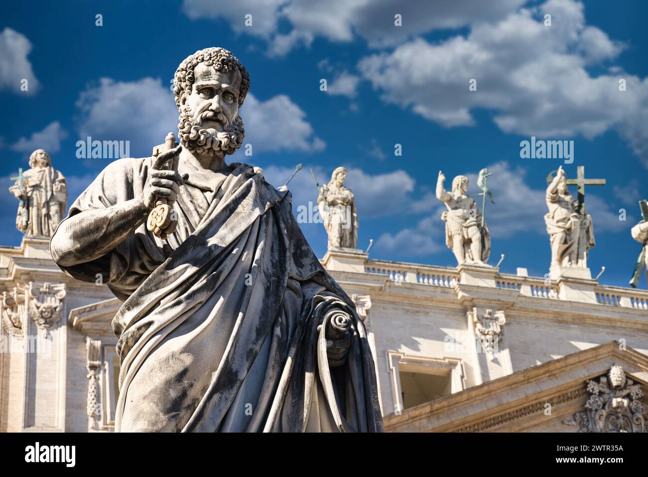 Statue of Saint Peter holding a key in Vatican, Rome, Italy. Bright ...
