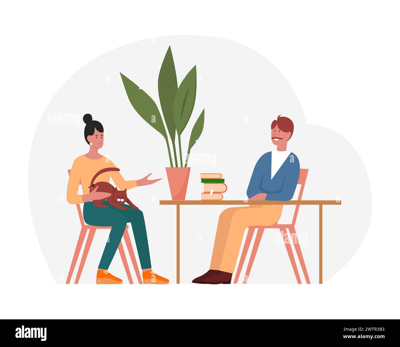 Woman with cat at the vet. Pet doctor clinic, animal care routine ...