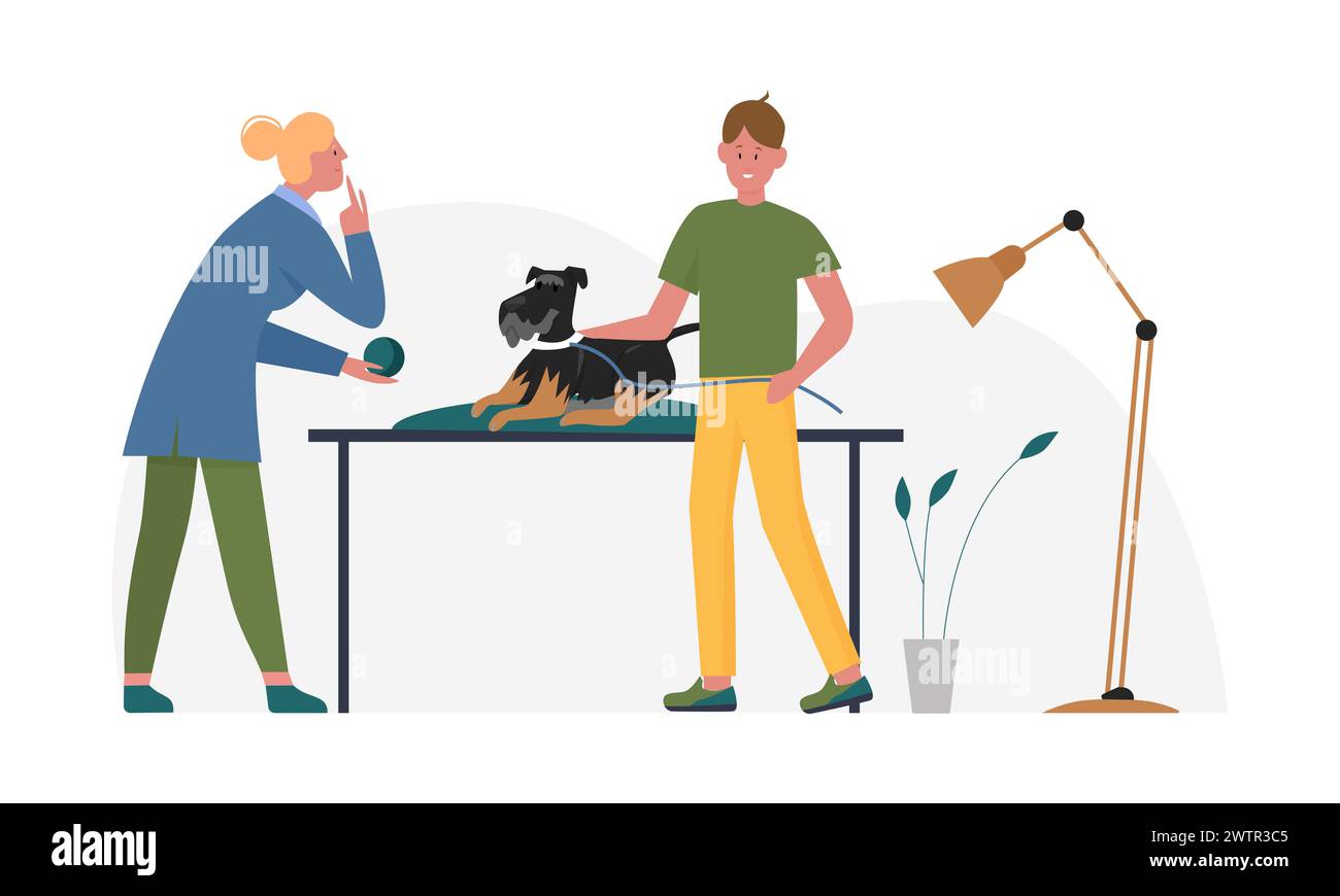 Dog checkup at the vet. Pet doctor clinic, animal care routine cartoon ...