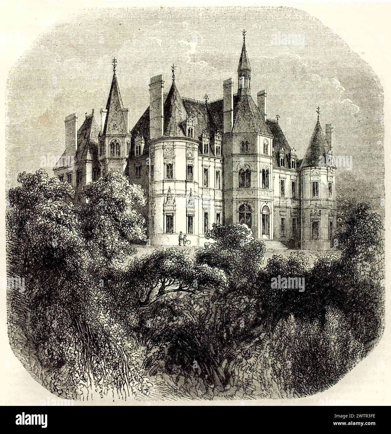 Château Renaissance surrounded by lush vegetation in this detailed ...