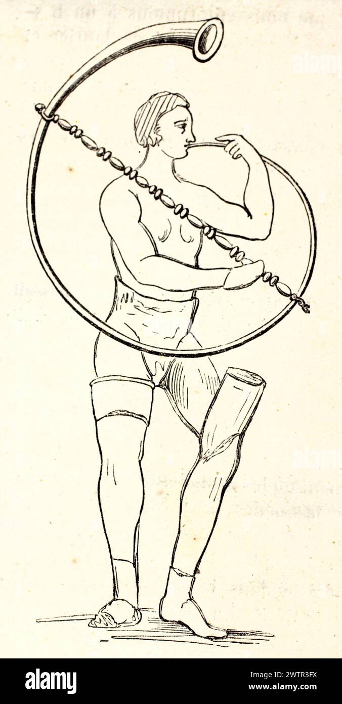Old engraved illustration of man playing the Buccina, an ancient Roman ...