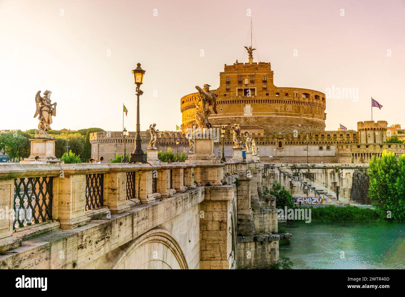 Castel Sant'Angelo in summer, Rome, Italy. View Of Castel Sant'angelo At Sunset. Rome postcard ...