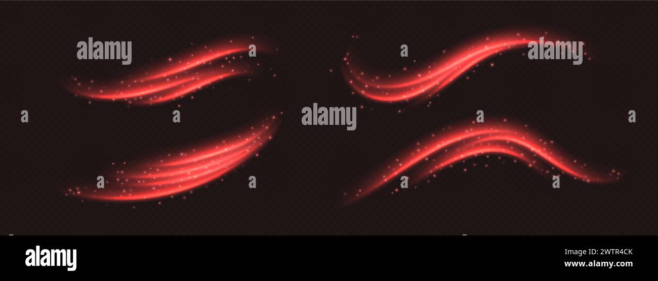 Hot air flow effect, warm heating wind. Red light trails with sparkles ...