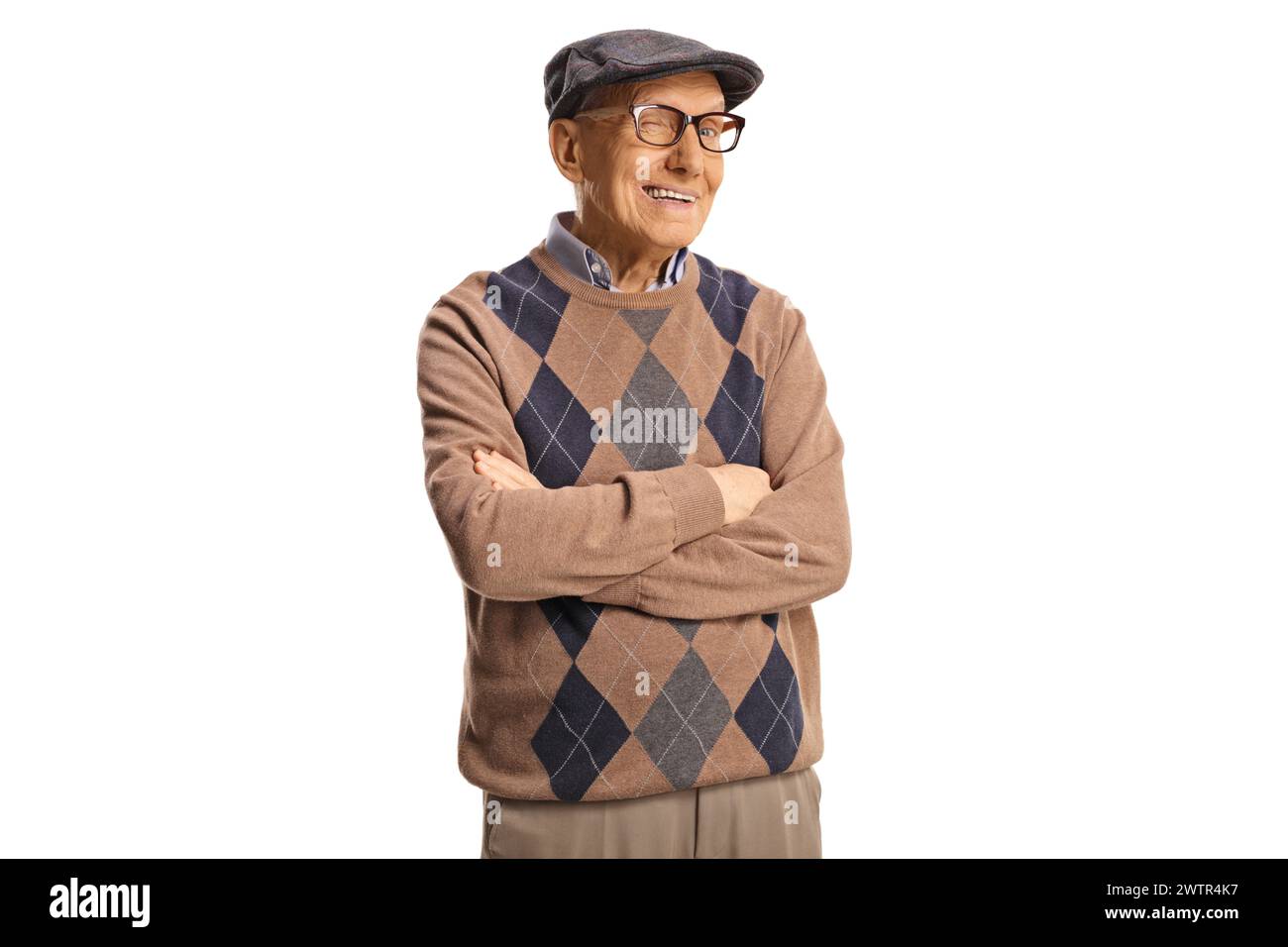 Funny elderly man winking with eye isolated on white background Stock ...