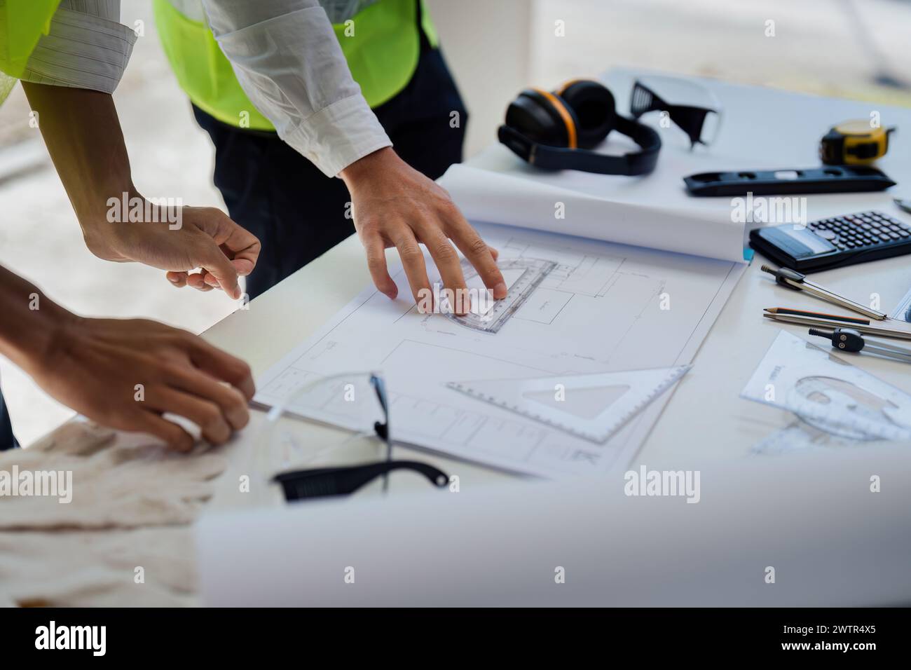 team engineer, foreman, architect meeting for colleagues discussing and checks construction ...