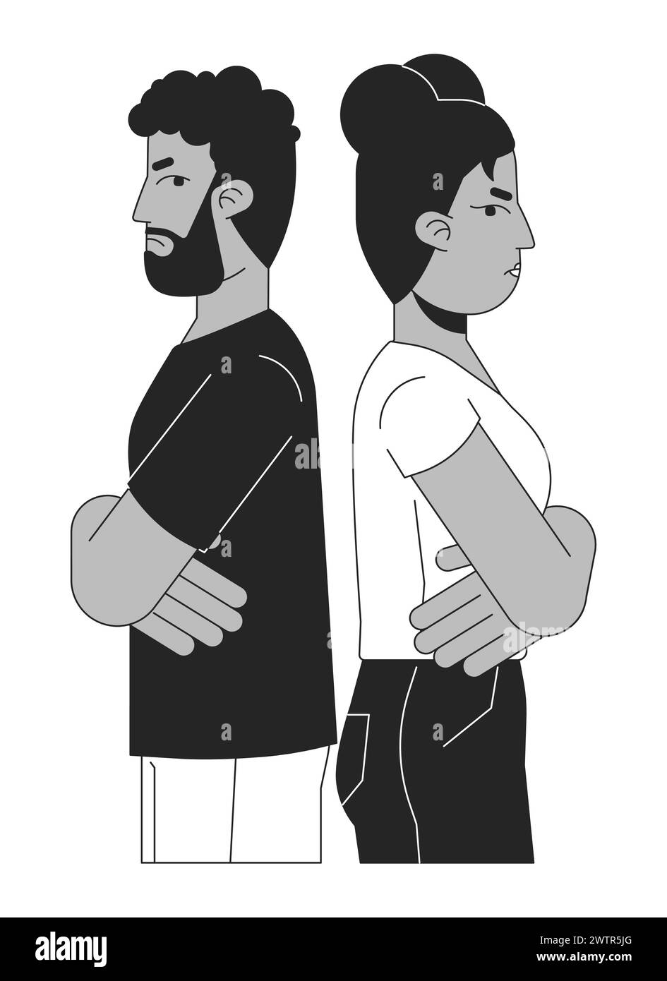 African american heterosexual couple disagree black and white 2D line ...