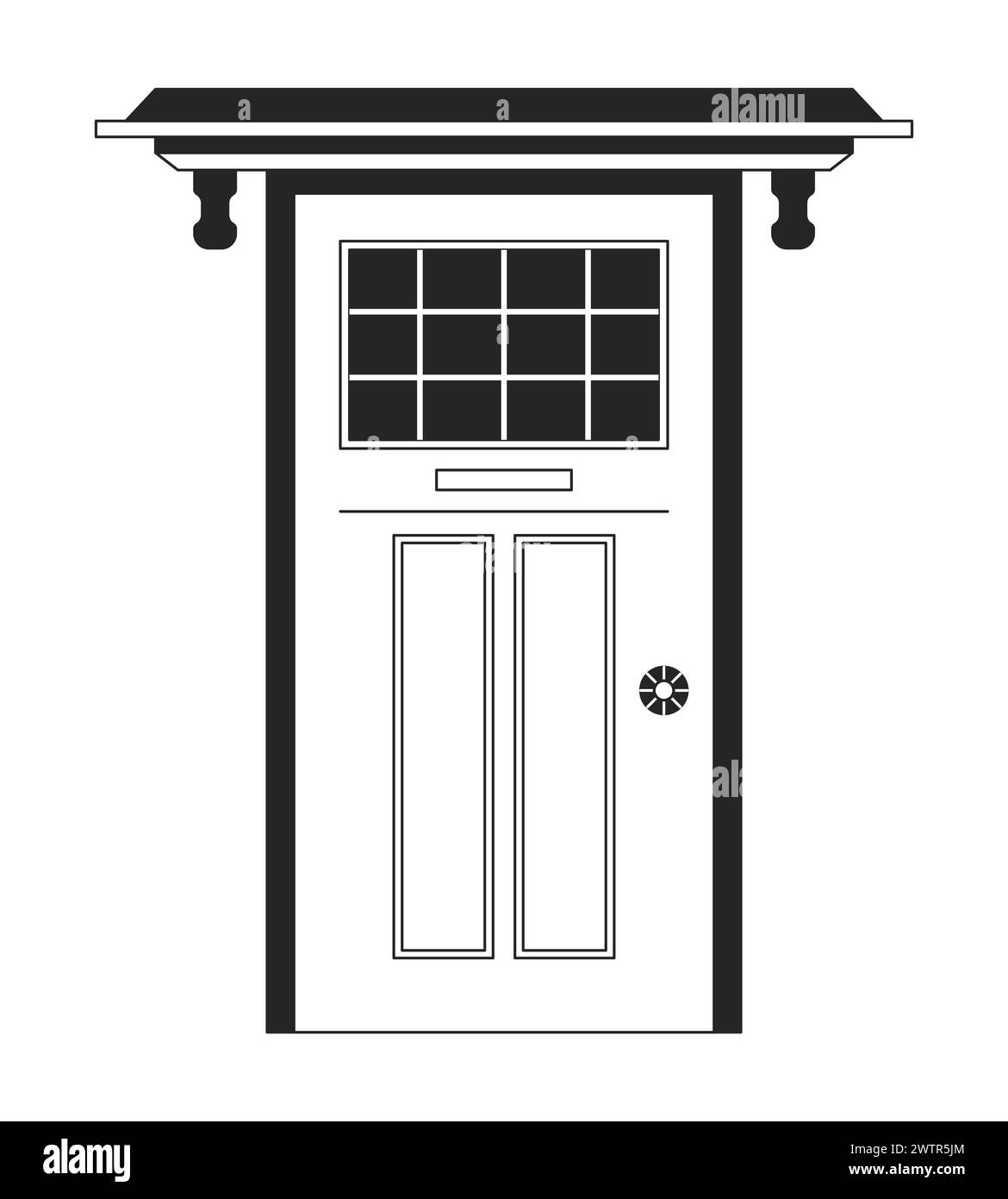 Door building exterior black and white 2D line cartoon object Stock ...