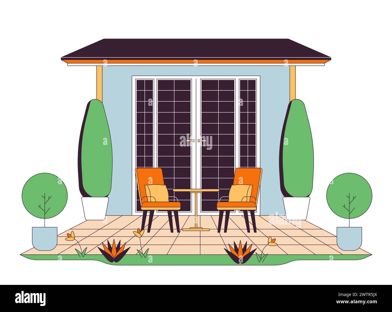 House Terrace Furniture 2d Linear Cartoon Object Stock Vector Image
