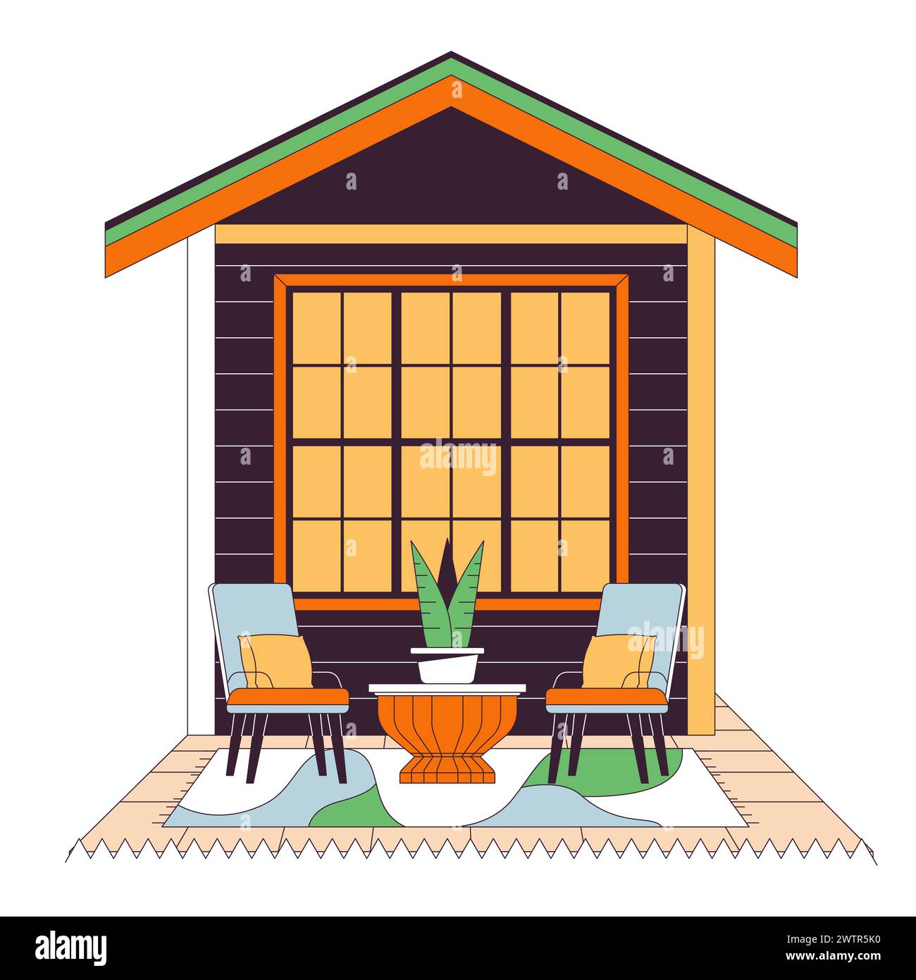Backyard patio furniture 2D linear cartoon object Stock Vector Image ...