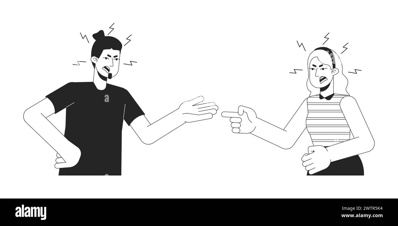 Domestic quarrels caucasian couple black and white 2D line cartoon characters Stock Vector Image ...