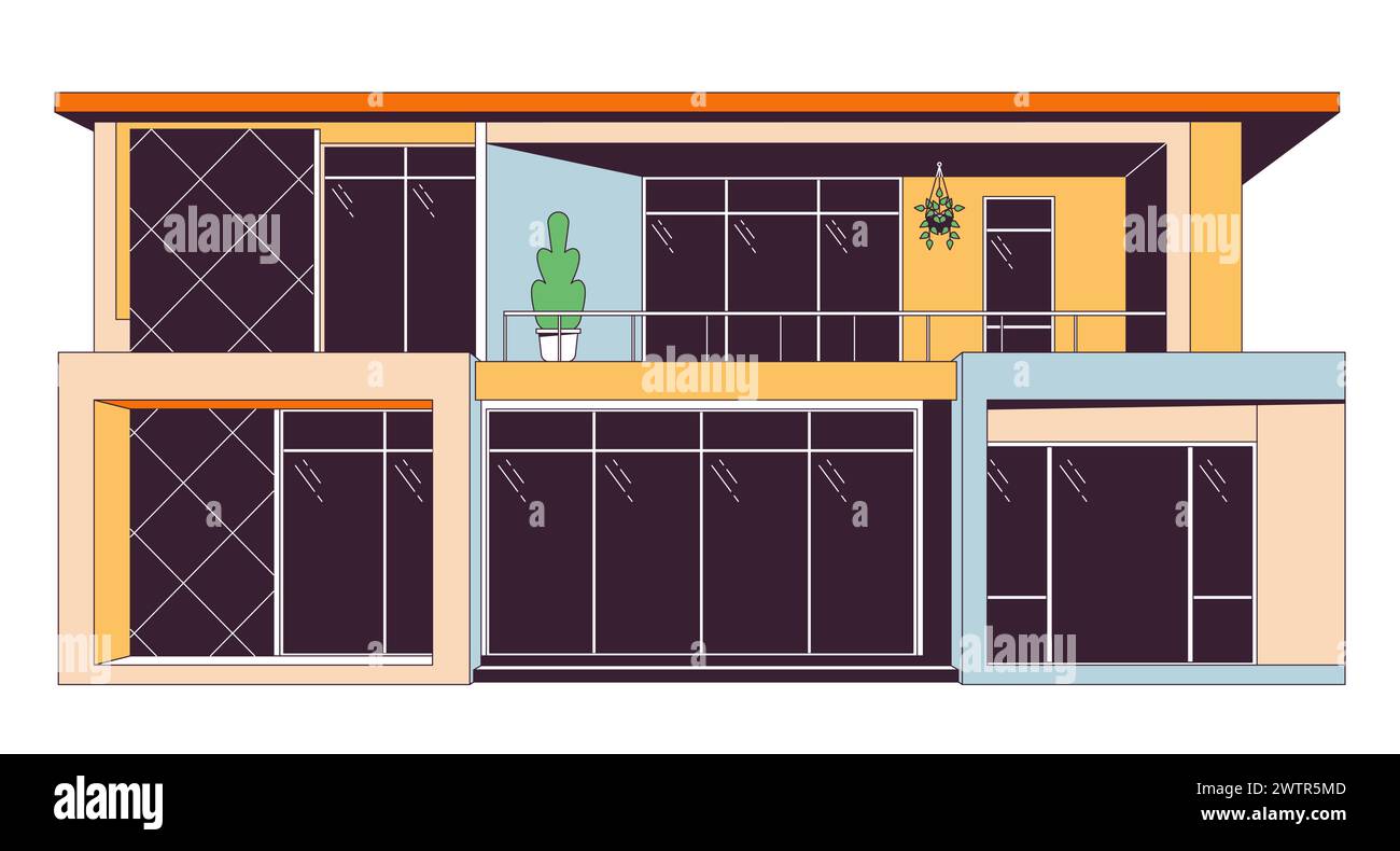 Modern glass home 2D linear cartoon object Stock Vector Image & Art - Alamy