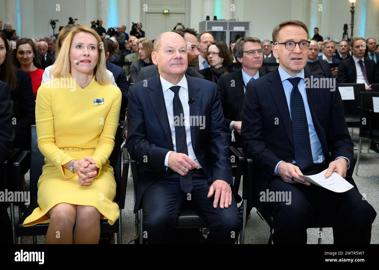 19 March 2024, Berlin: Kaja Kallas (l), Prime Minister of Estonia, and Federal Chancellor Olaf ...
