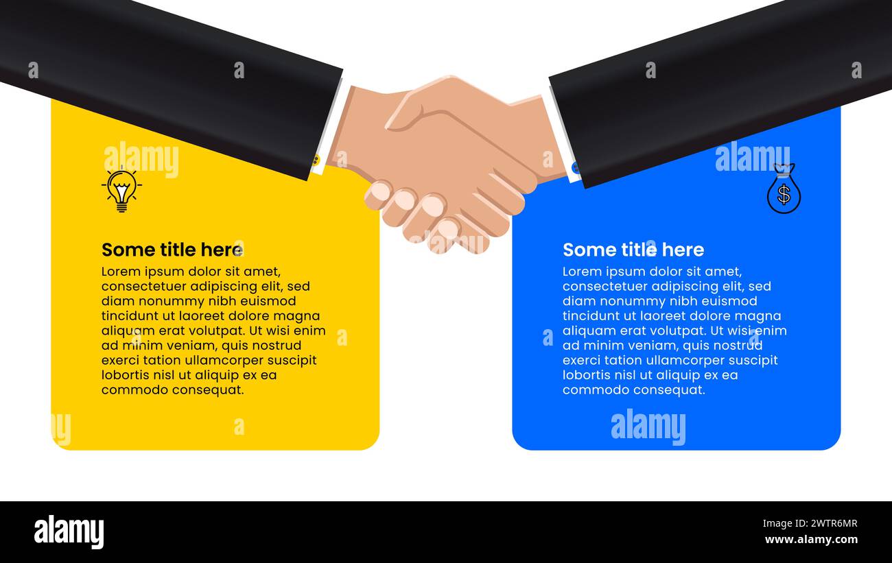 Infographic template with icons and 2 options or steps. Handshake. Can ...