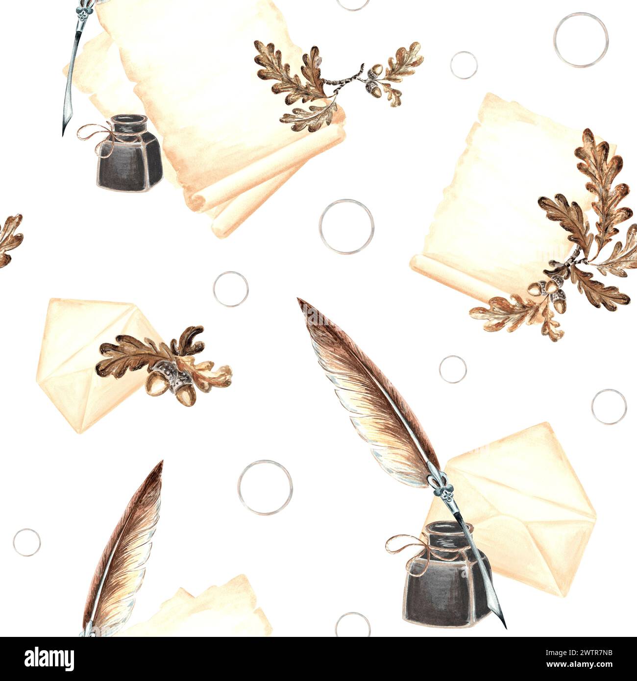 Seamless pattern from vintage writing supplies. Parchment paper ...