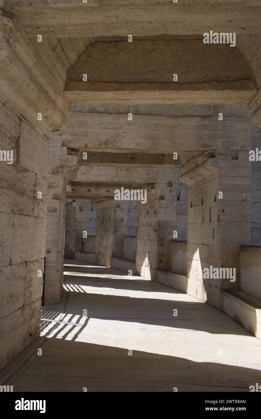 The internal arcades of The Arles Amphitheatre - Arènes d'Arles - a ...