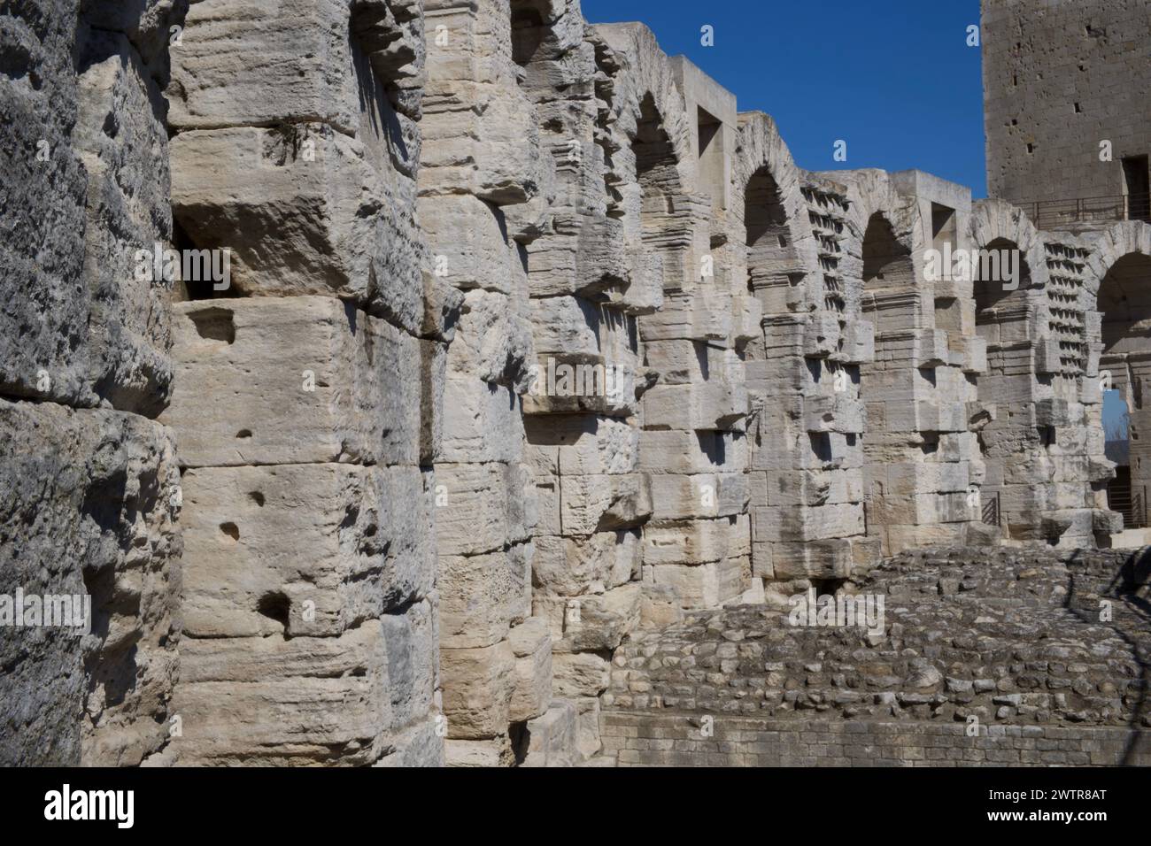 The internal arcades of The Arles Amphitheatre - Arènes d'Arles - a ...