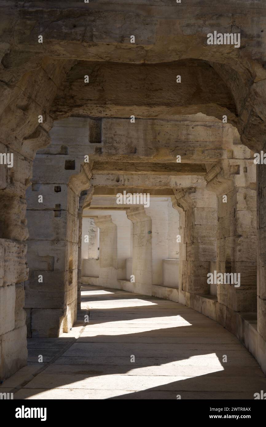 The internal arcades of The Arles Amphitheatre - Arènes d'Arles - a ...