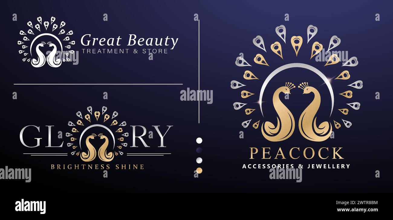 illustration of Double Peacock logotype golden colors design vector ...