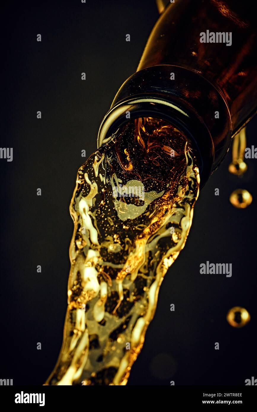 Close-up of beer bottle with condensation water drops, with chill lager ...