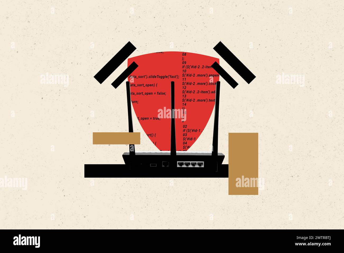 Creative drawing collage picture of router wifi internet broadband red ...