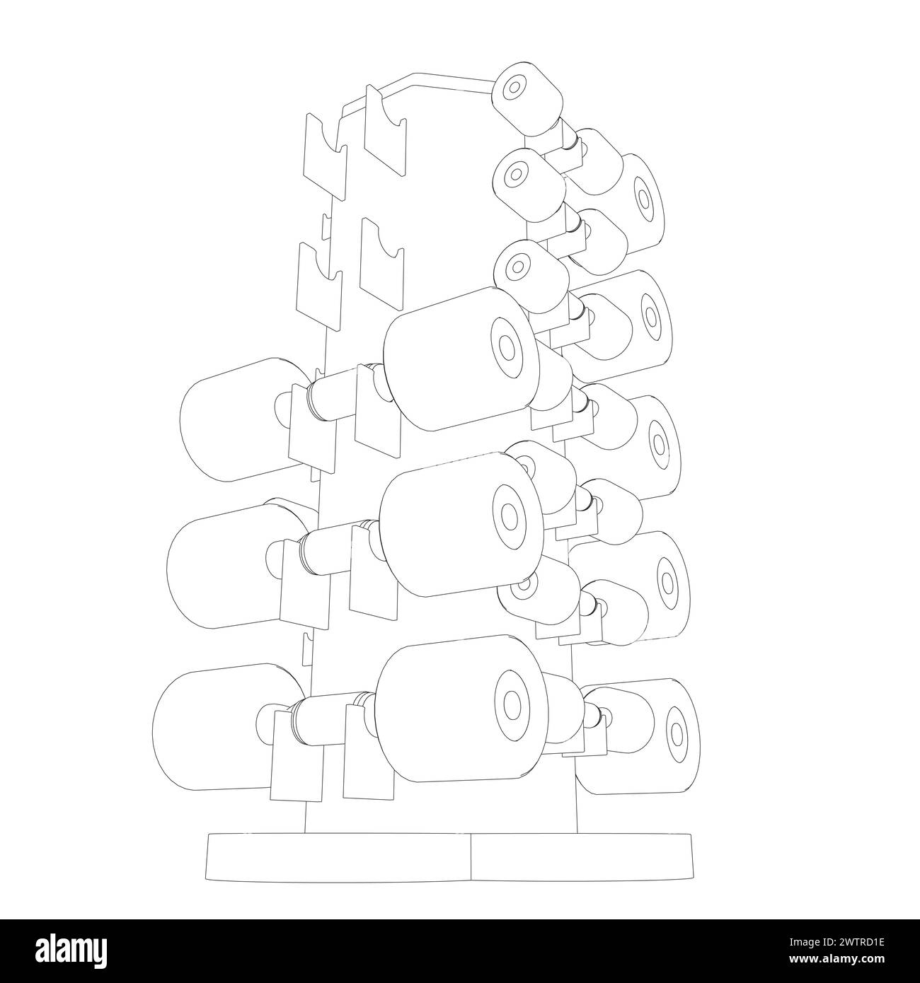 Outline of a set of dumbbells of different sizes placed on a rack. Set ...