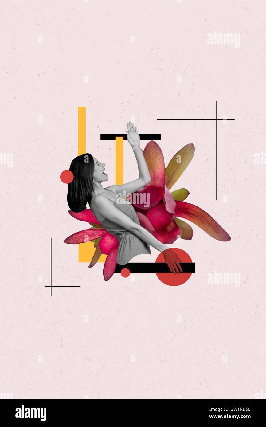 Creative drawing collage picture of funny female dancing have fun ...