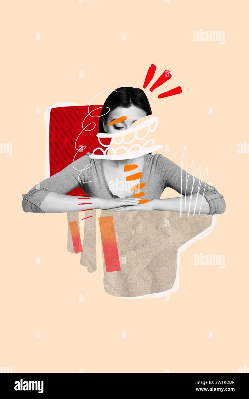 Vertical collage image sitting young woman mental issues depression ...