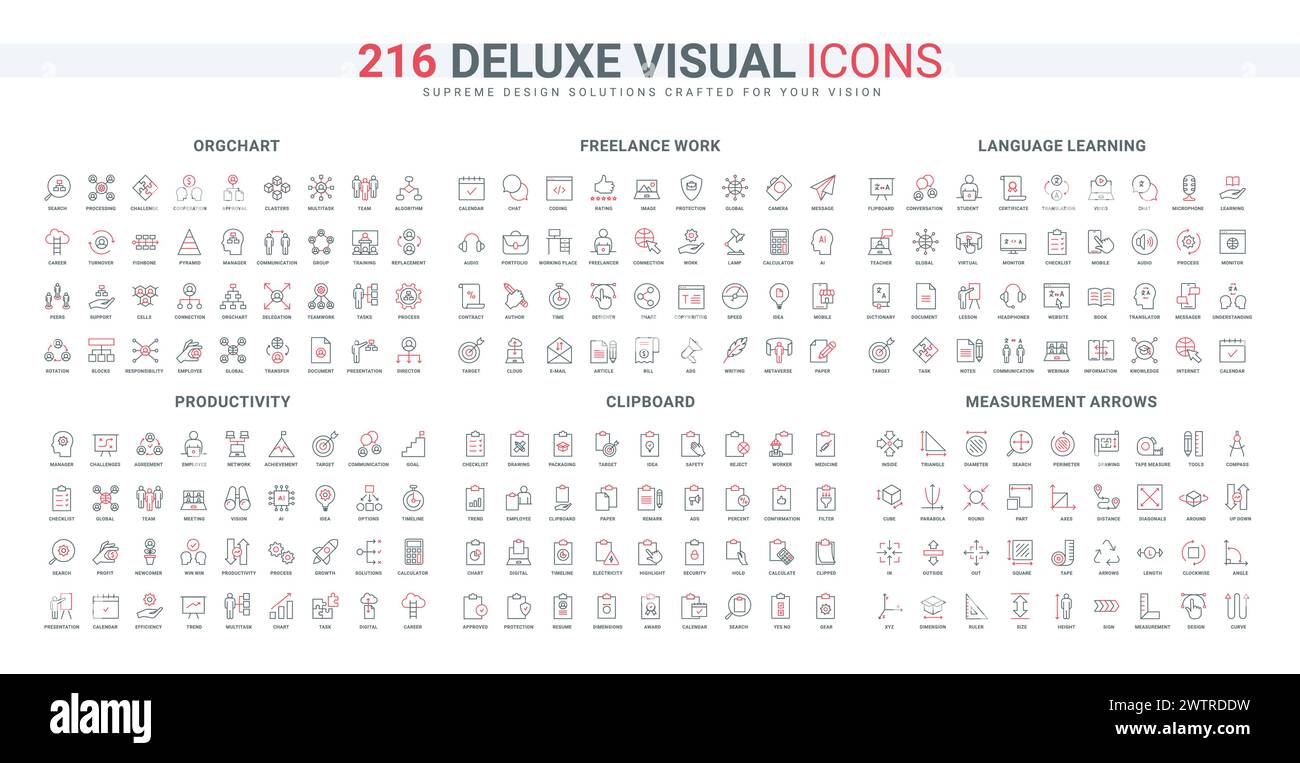 Business and freelance, clipboard notepad with list line icons set ...