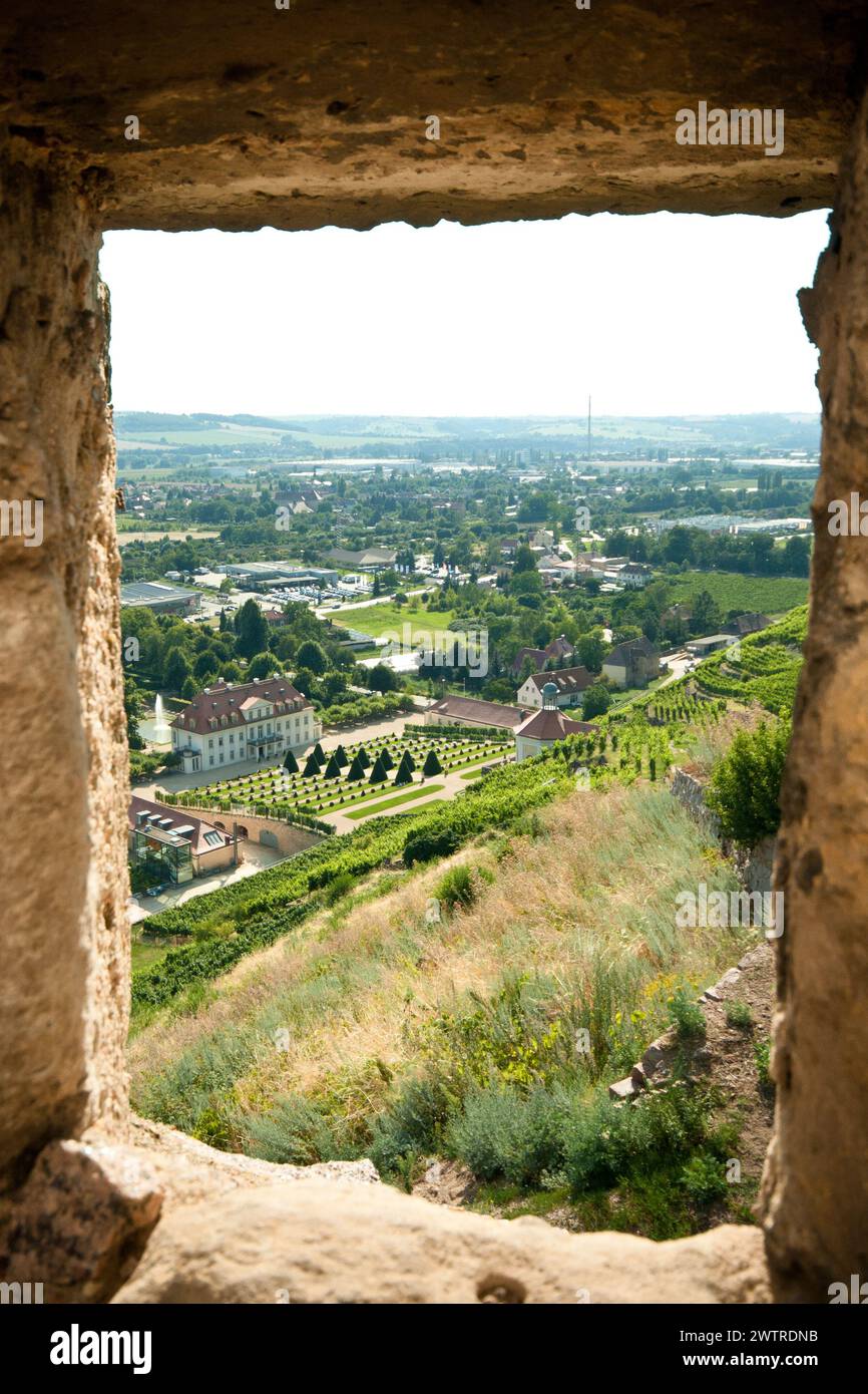 Scenic vineyard vista through castle window Stock Photo - Alamy
