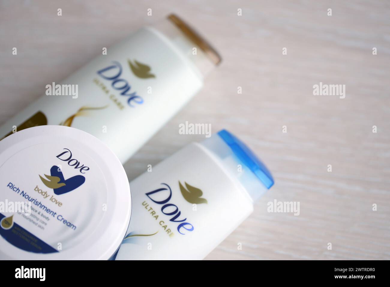 KYIV, UKRAINE - FEBRUARY 27, 2024 Production of Dove is a personal care ...