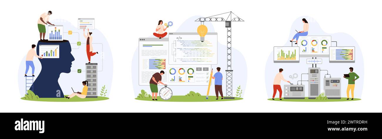 Backend Development Coding Software Engineering And Programming Set Tiny People Build Program