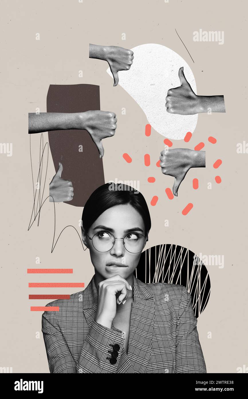 Vertical creative collage picture young attractive woman entrepreneur ...