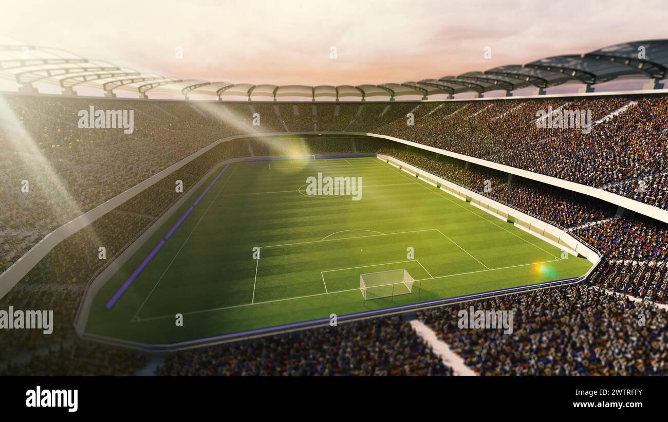 Aerial view of empty soccer football arena stadium with grass field. 3D ...