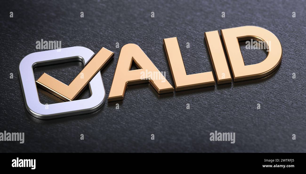 3d illustration of a checkbox composing the word Valid on a black ...